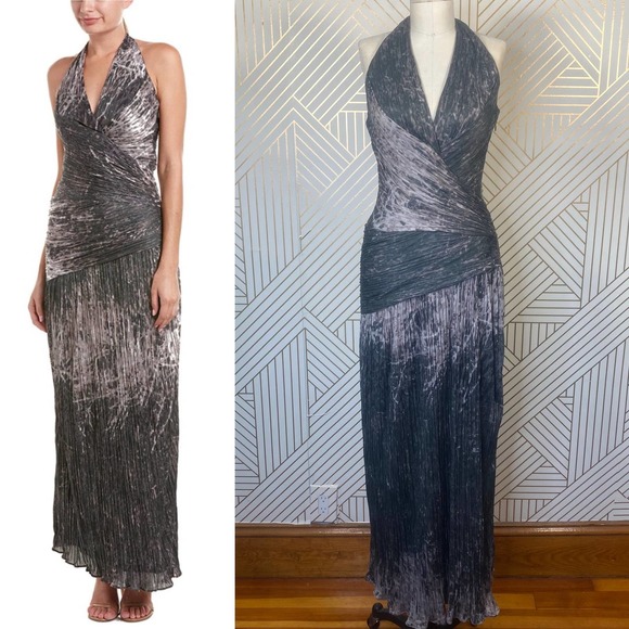 Halston Heritage | Dresses | Halston Heritage Gray Chiffon Ruched ...